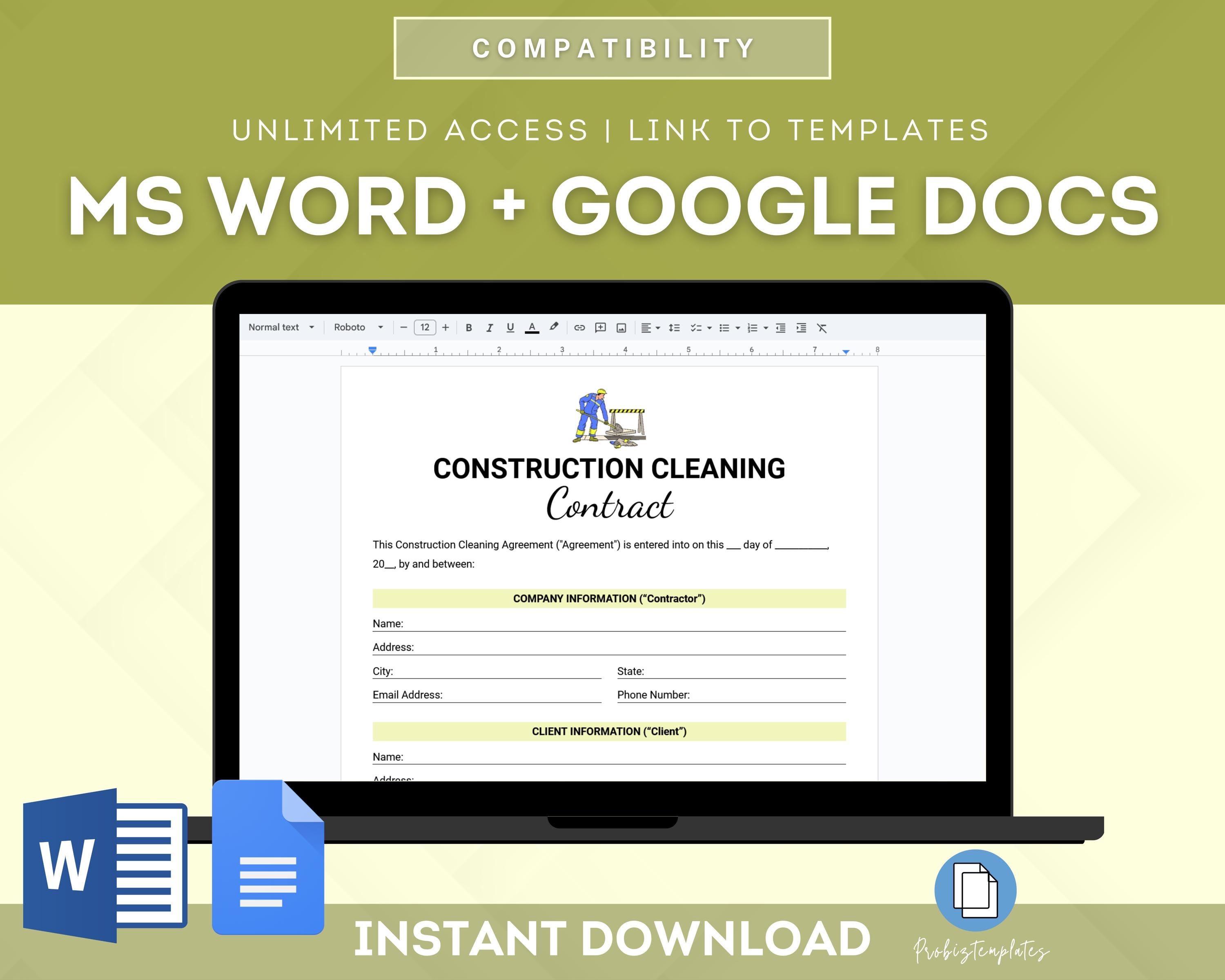Construction Cleaning Contract, Cleaning Services Agreement, Post ...