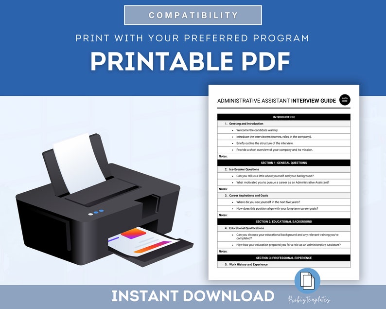 Administrative Assistant Interview Guide Template, Admin Assistant ...