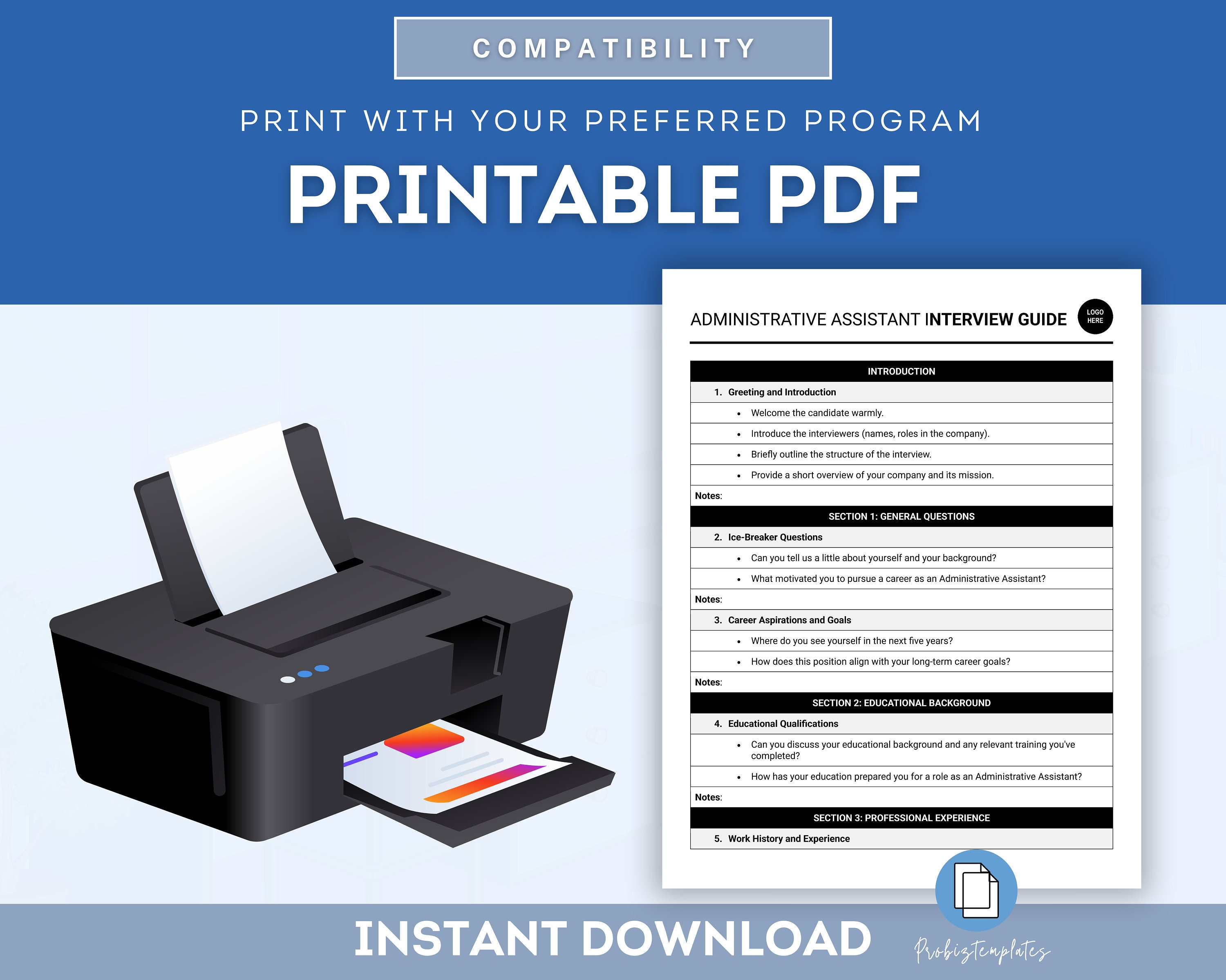 Administrative Assistant Interview Guide Template, Admin Assistant ...