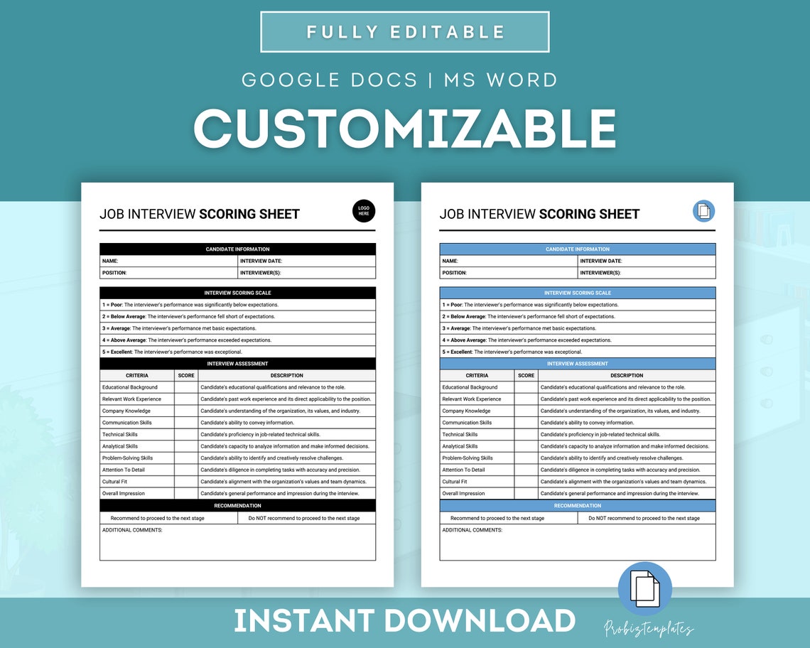 Job Interview Scoring Sheet Template, Human Resources Interview ...