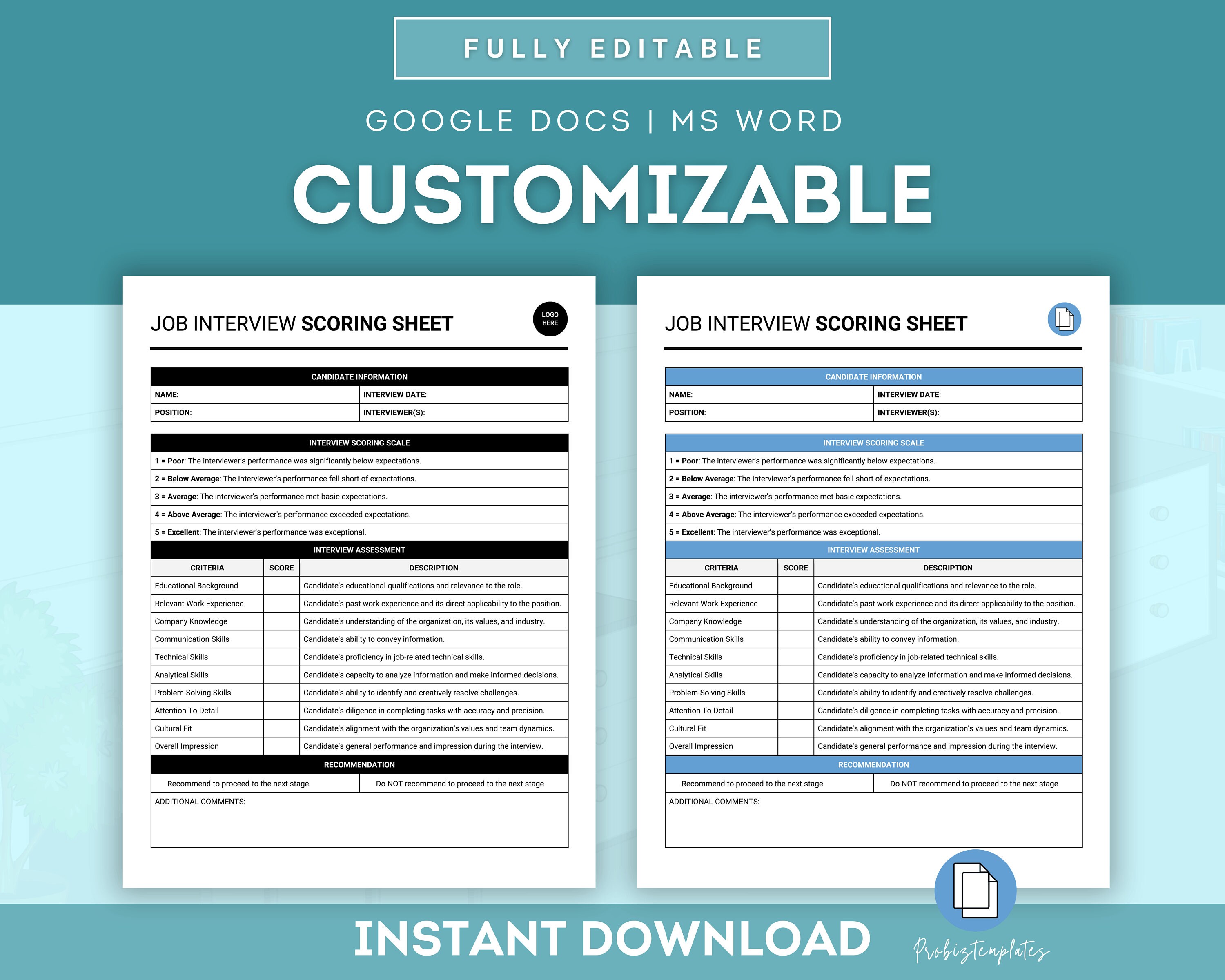 Job Interview Scoring Sheet Template, Human Resources Interview ...