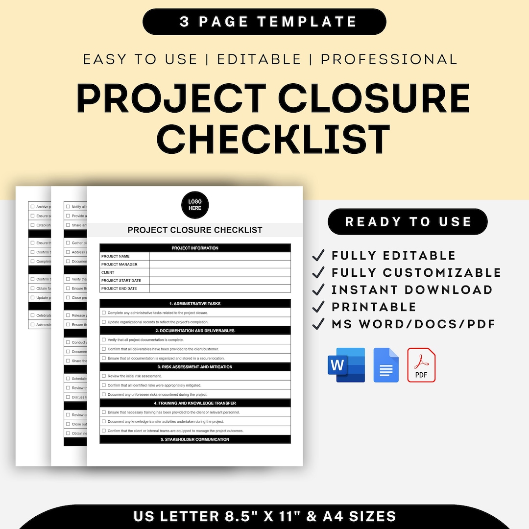 Project Closure Checklist Project Completion Form - Etsy