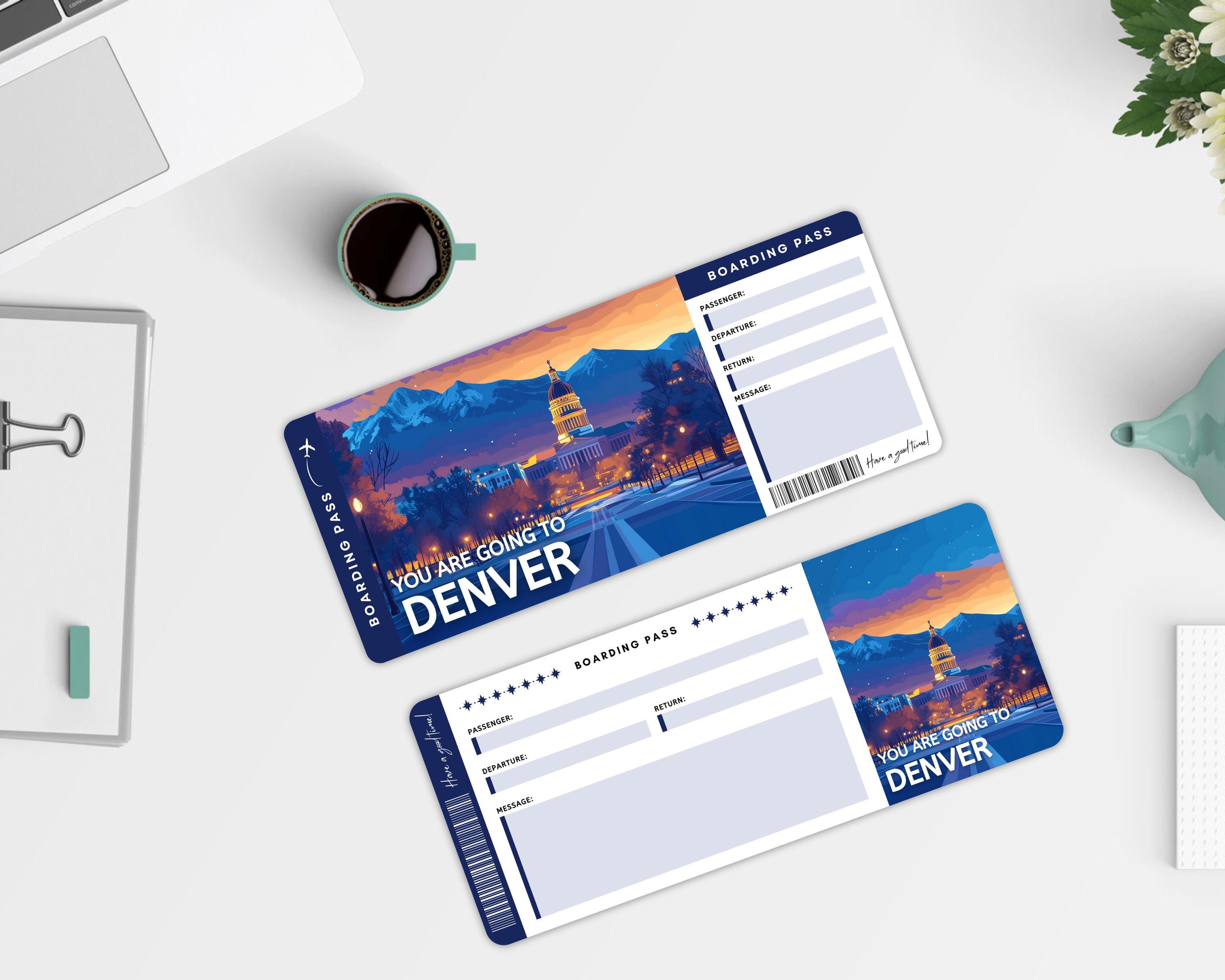 Printable Denver Surprise Gift Ticket, Editable Colorado Vacation ...
