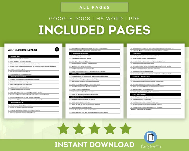 Week-end HR Checklist, End-of-week HR Task List, HR Week-end Wrap-up ...