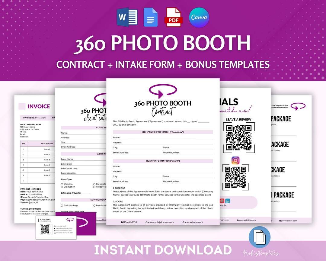 360 Photo Booth Contract Bundle, Photo Booth Rental Agreement, Event ...