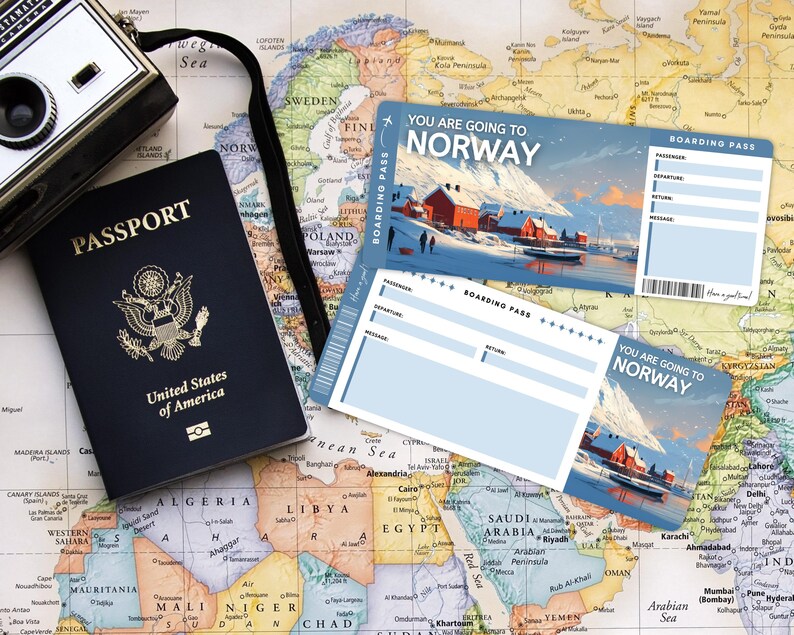 Printable Norway Surprise Gift Ticket, Editable Oslo Boarding Pass ...