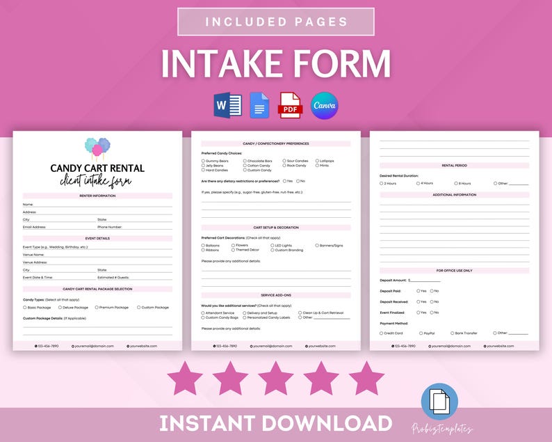 Candy Cart Rental Contract Bundle, Candy Cart Rental Agreement, Event ...