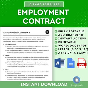 Employment Contract Template, Employment Agreement Outline, Basic ...