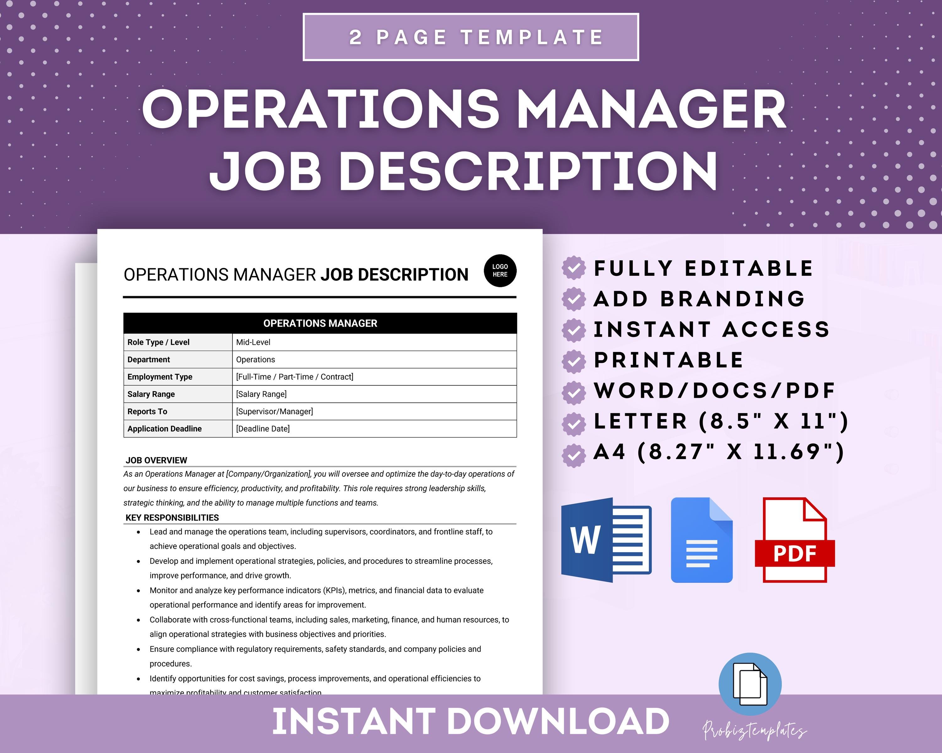 Operations Manager Job Description, Operations Manager Responsibilities ...