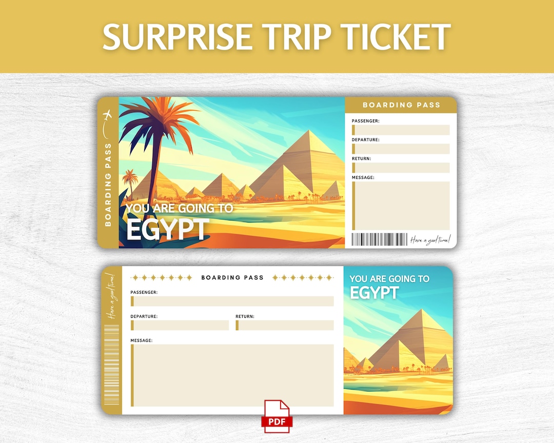 Printable Egypt Surprise Gift Ticket, Editable Cairo Boarding Pass ...