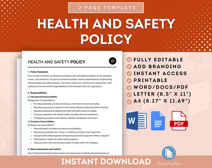 Health and Safety Policy Statement, Template Form for Small Business ...