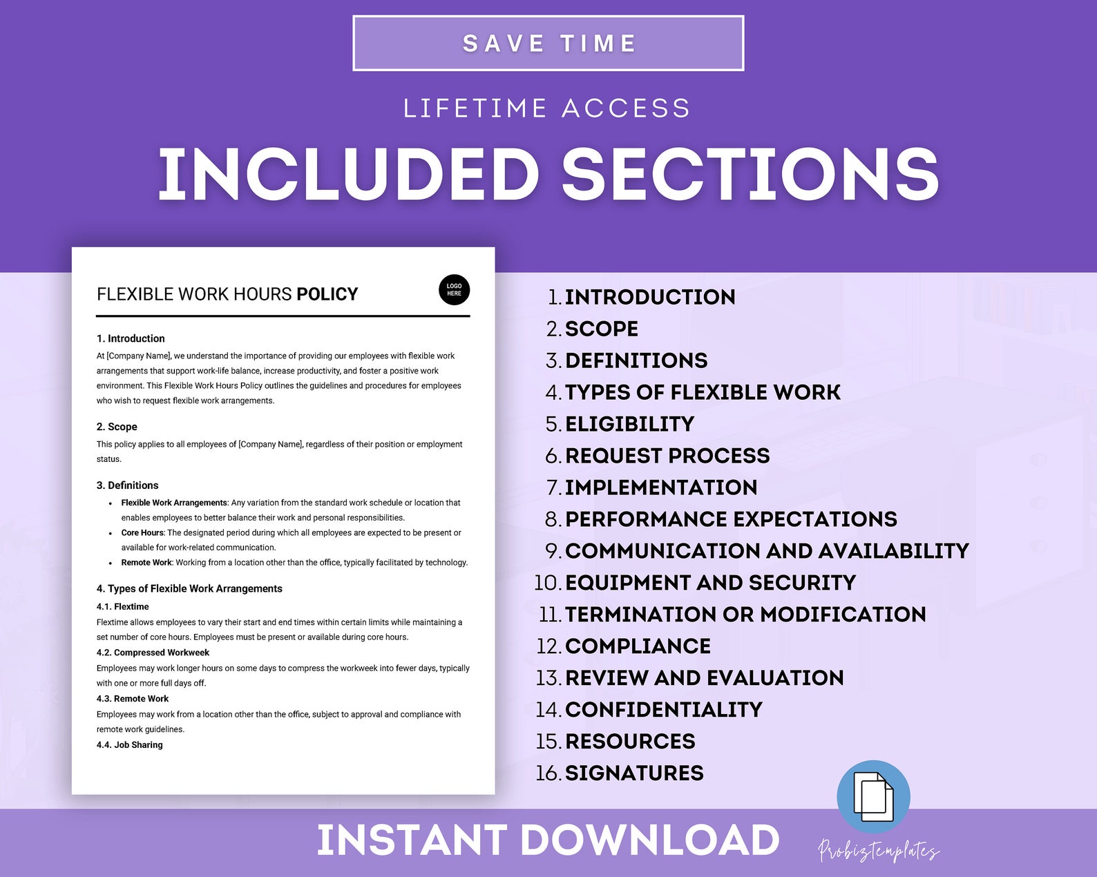 Flexible Work Hours Policy Template, Adaptive Work Schedule Policy ...