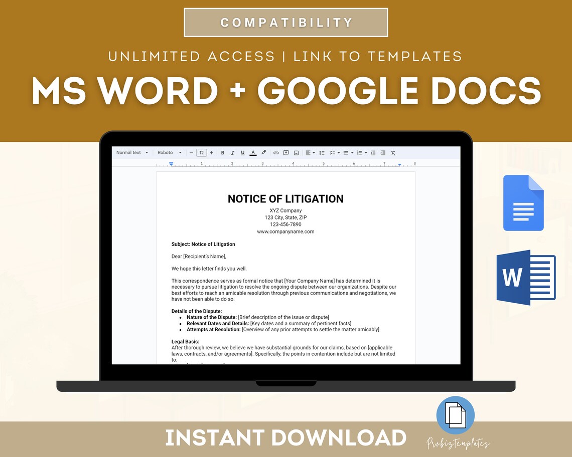 Notice of Litigation Letter, Litigation Notice Template, Legal Action ...