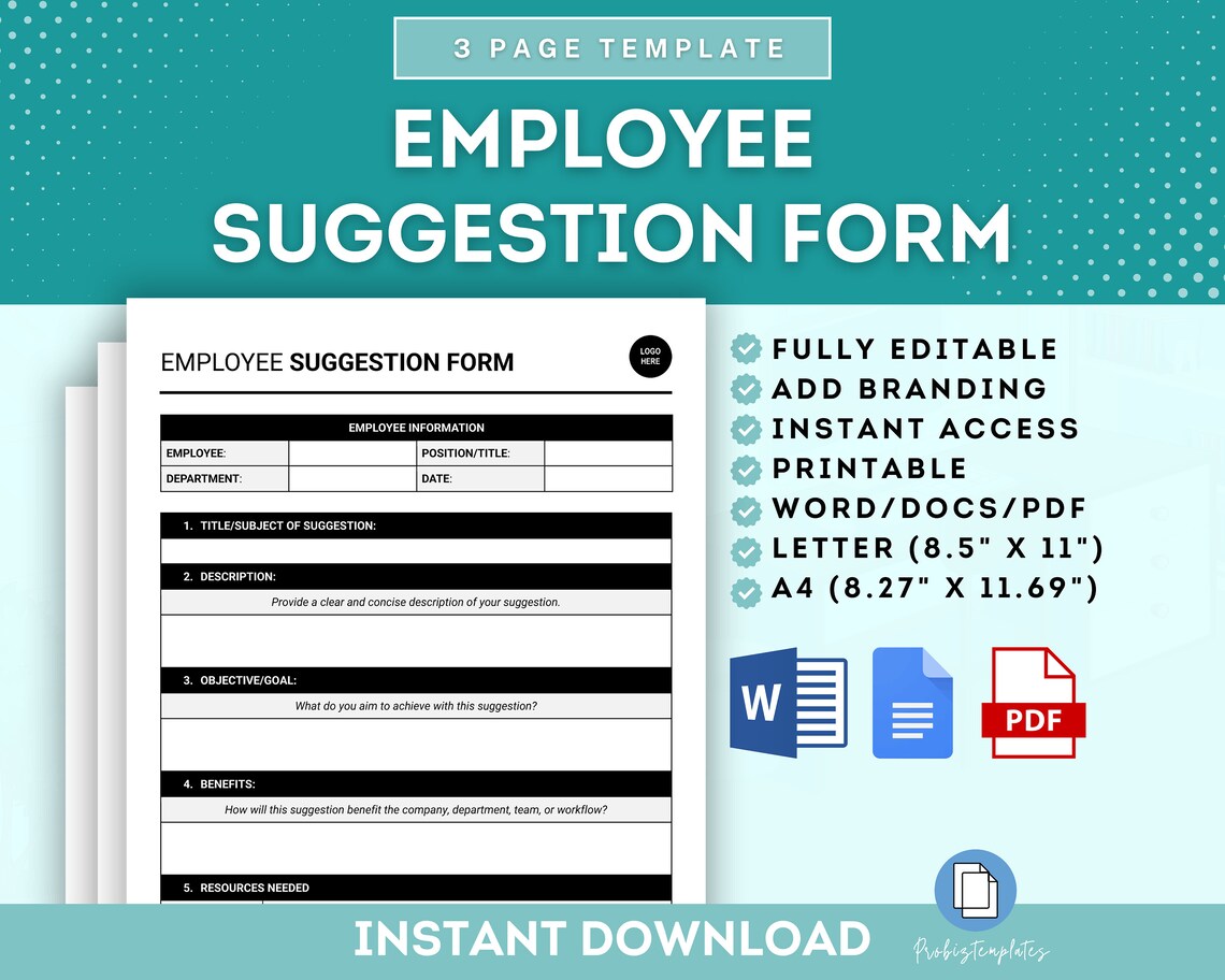 Employee Suggestion Form Template, Employee Idea Submission Form ...