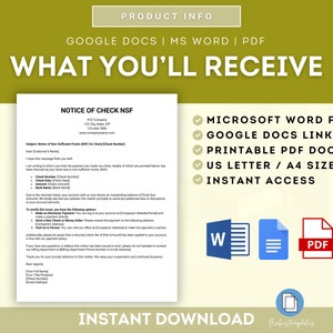Notice of Check NSF Letter, Non-sufficient Funds Check Notice, Bounced ...