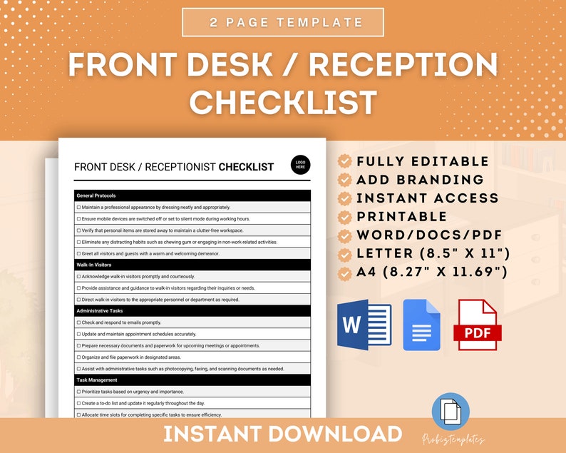 Front Desk Receptionist Checklist, Reception Responsibilities ...