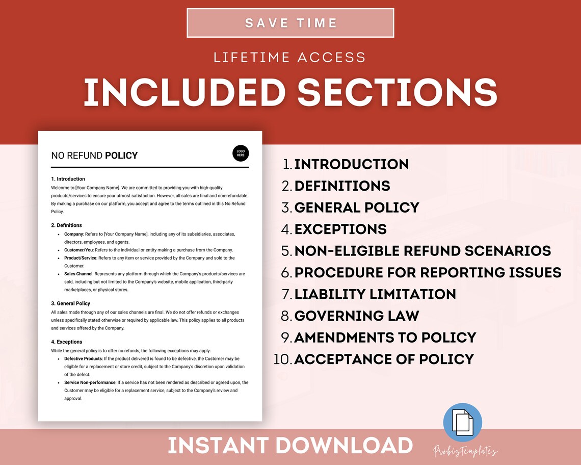 No Refund Policy Template, Refund Policy Guidelines, No Refund Notice ...