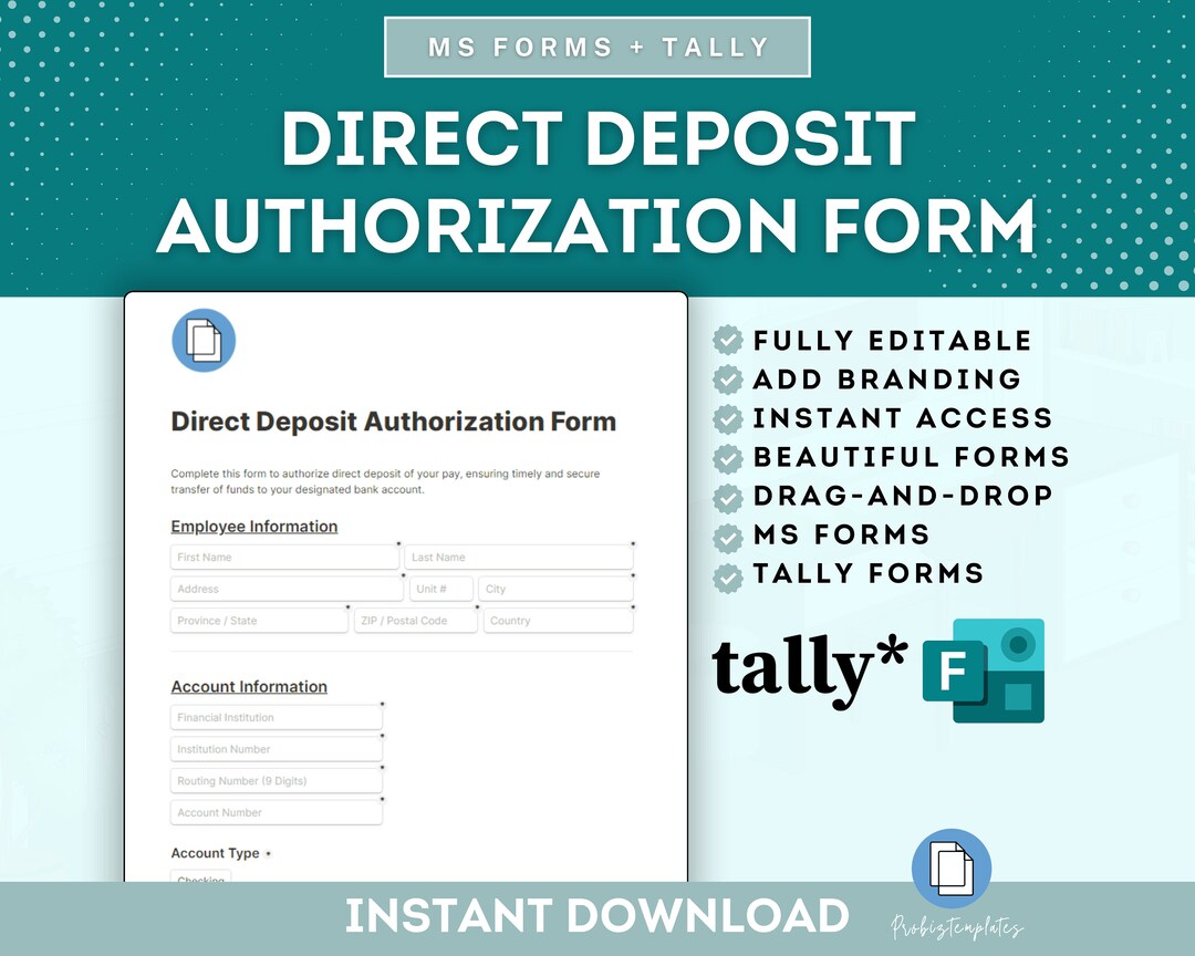 Direct Deposit Authorization Online Form, New Hire Document, Direct ...