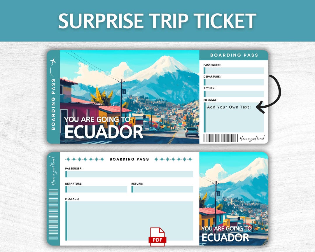 Printable Ecuador Surprise Gift Ticket, Editable Quito Vacation ...