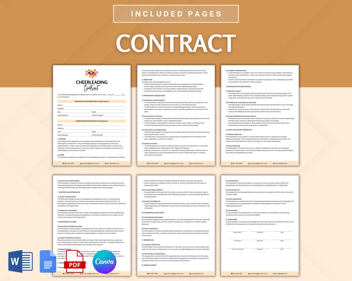 Cheerleading Contract, Team Agreement Template, Cheerleading Parent ...