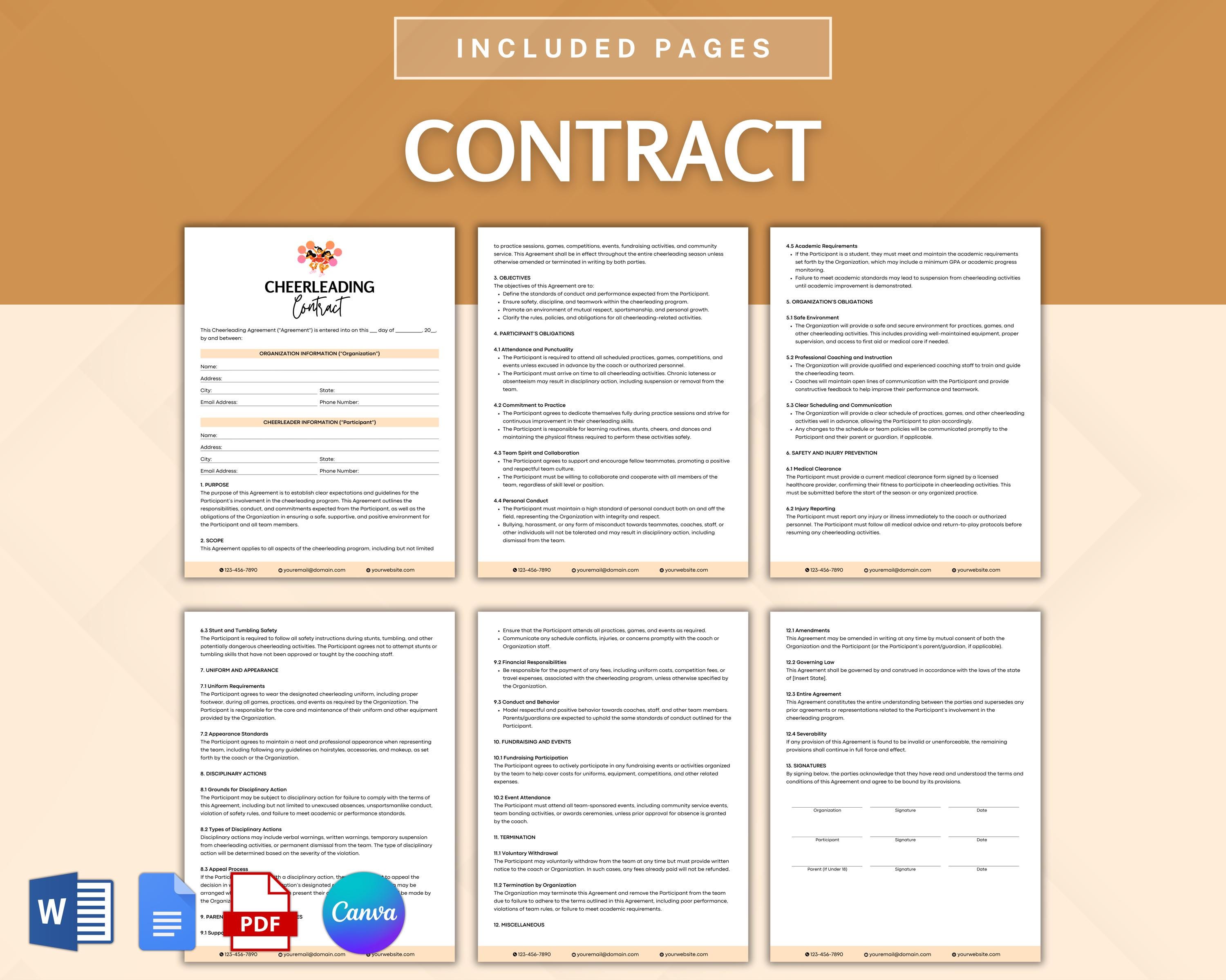 Cheerleading Contract, Team Agreement Template, Cheerleading Parent ...