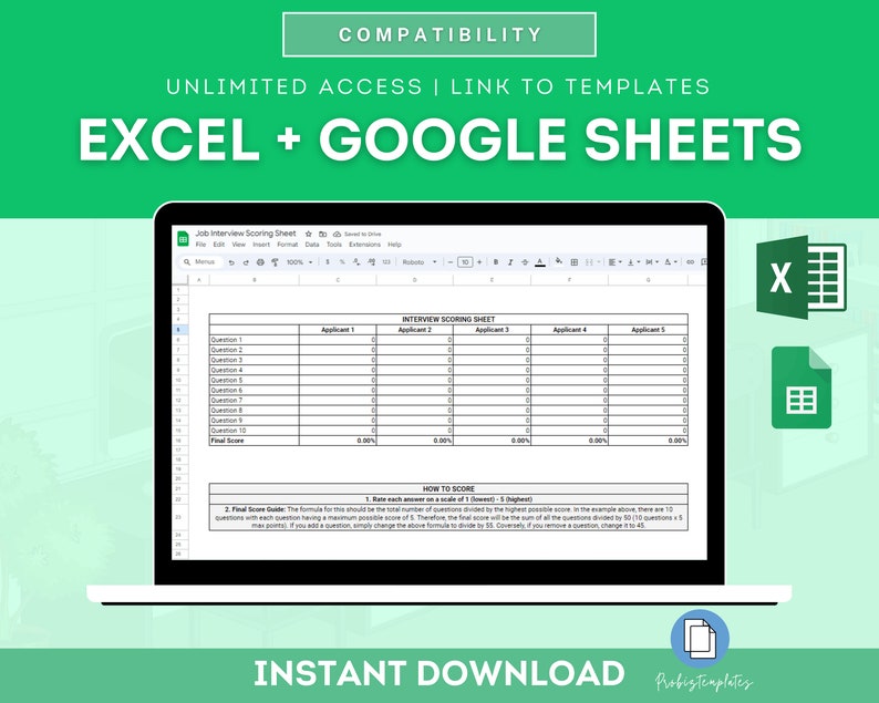 Job Interview Scoring Sheet Microsoft Excel Google Sheets Template ...