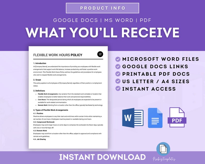Flexible Work Hours Policy Template, Adaptive Work Schedule Policy ...