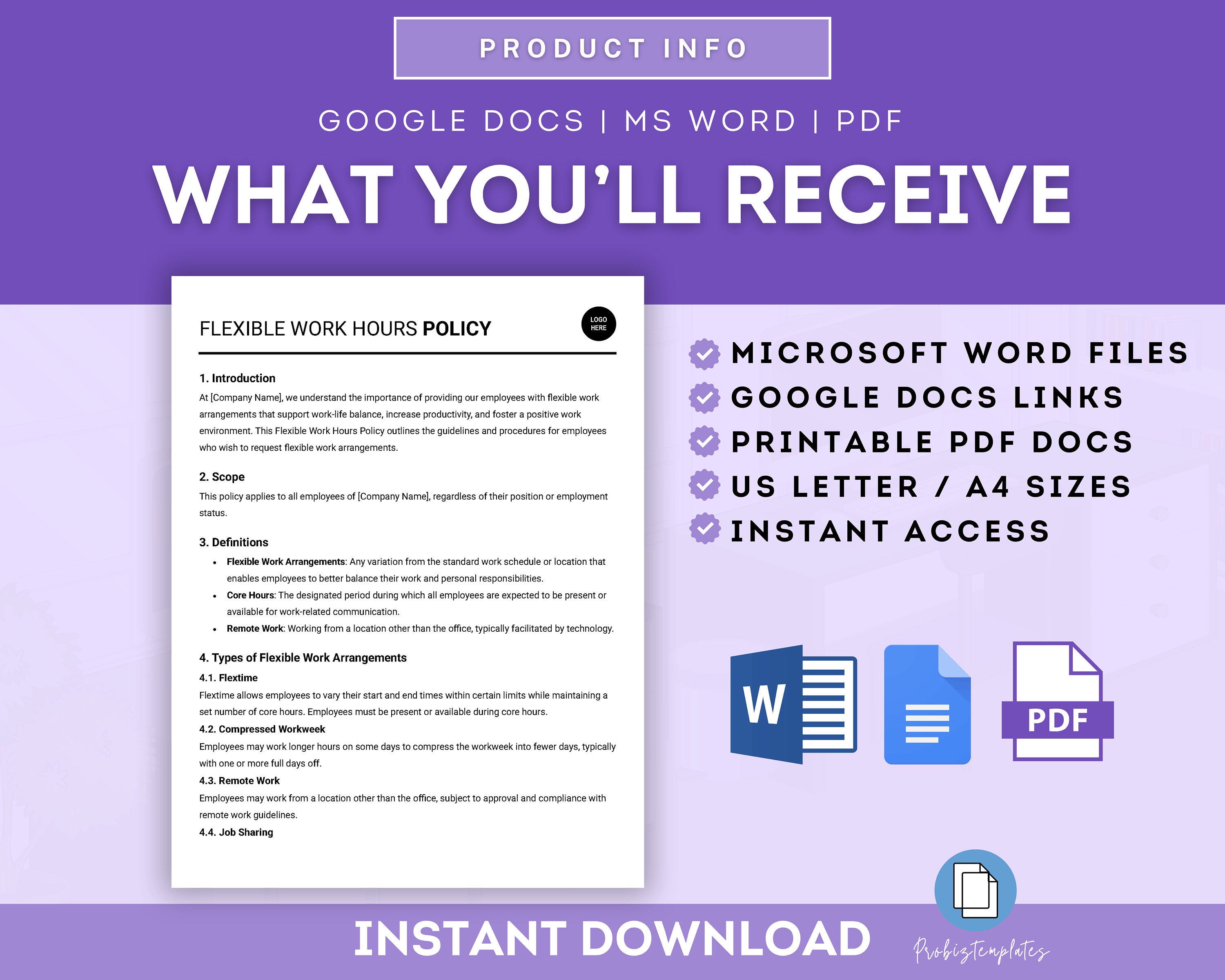 Flexible Work Hours Policy Template, Adaptive Work Schedule Policy ...
