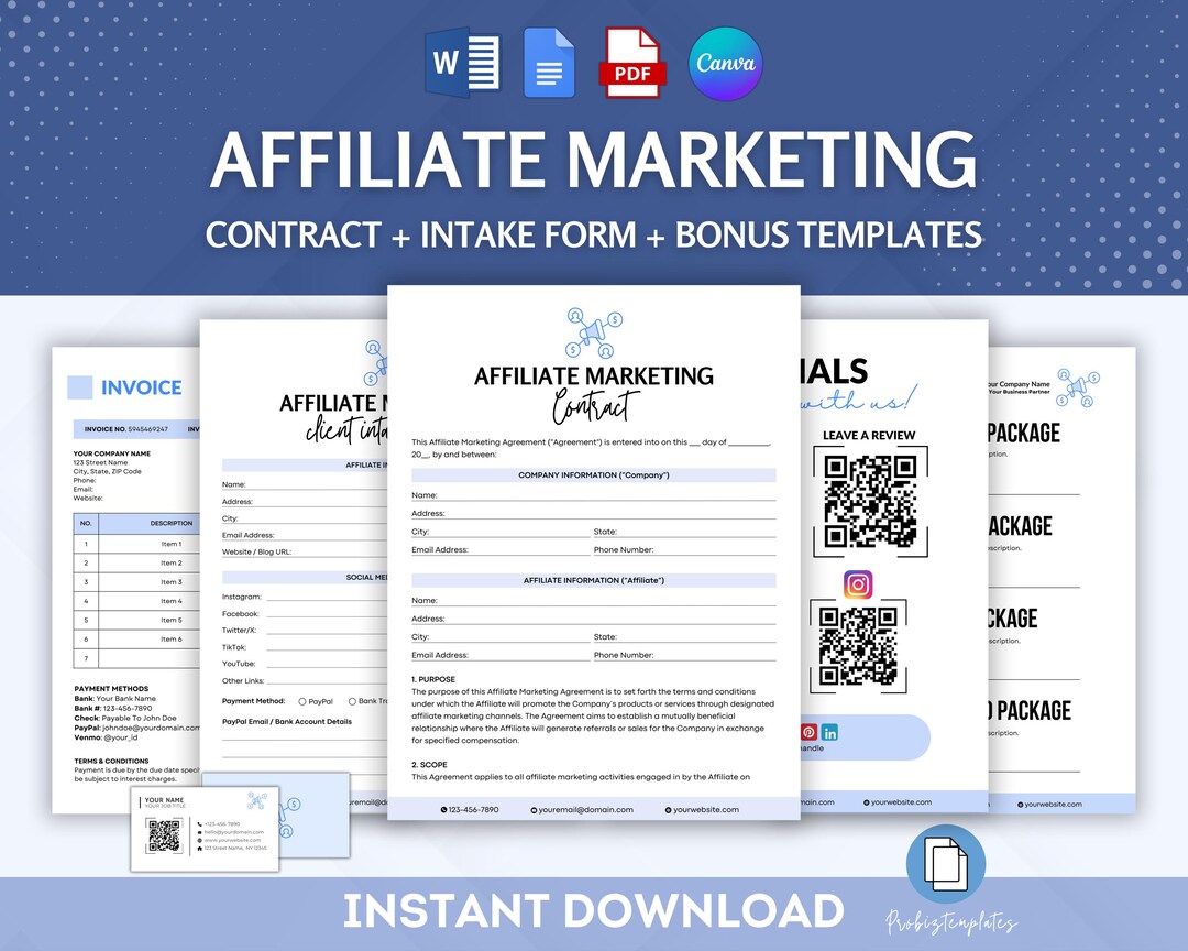 Affiliate Marketing Contract Bundle, Affiliate Agreement, Marketing ...