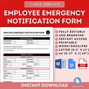 Employee Emergency Notification Form Template, Staff Emergency Contact ...