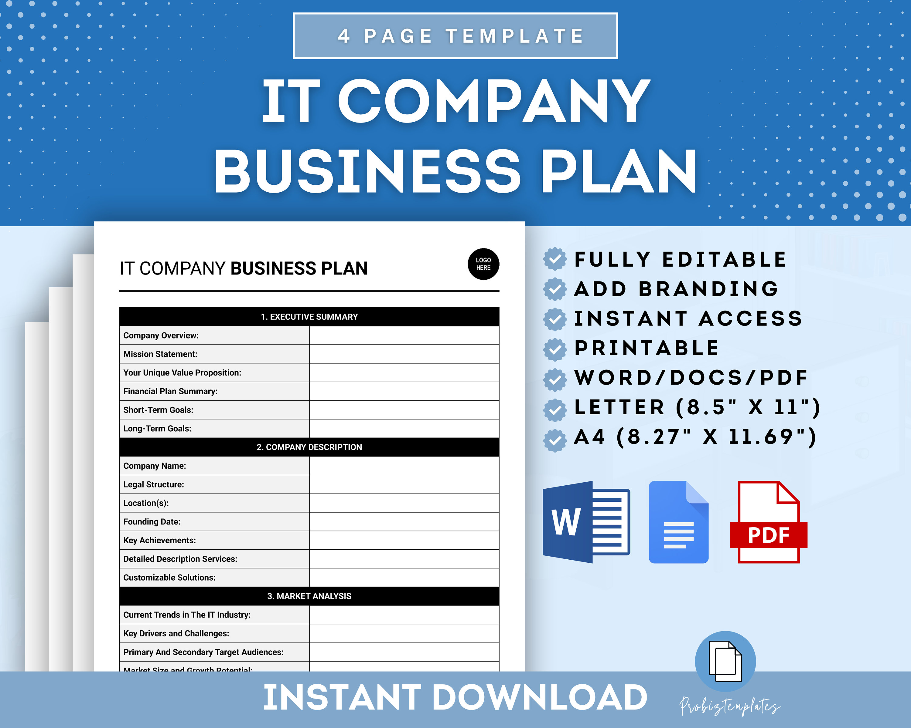 IT Company Business Plan Template, IT Business Startup Strategy Outline ...