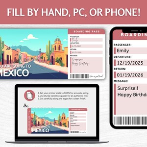 Printable Mexico Surprise Gift Ticket, Editable Cancun Vacation ...