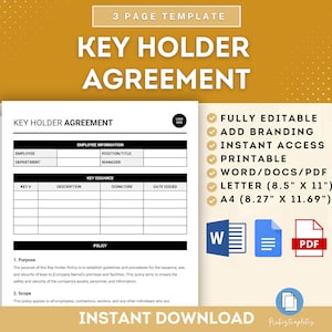 Key Holder Agreement Template, Key Management Agreement, Key Custody ...