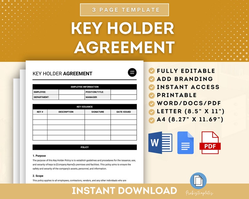Key Holder Agreement Template, Key Management Agreement, Key Custody ...