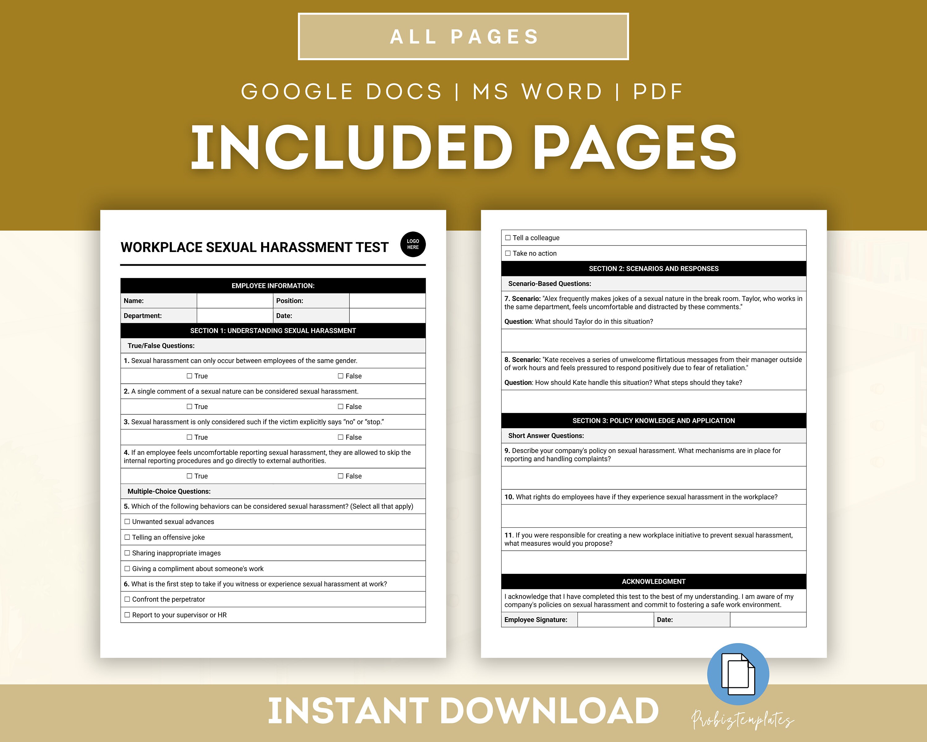 Workplace Sexual Harassment Test Template, Employee Sexual Harassment ...