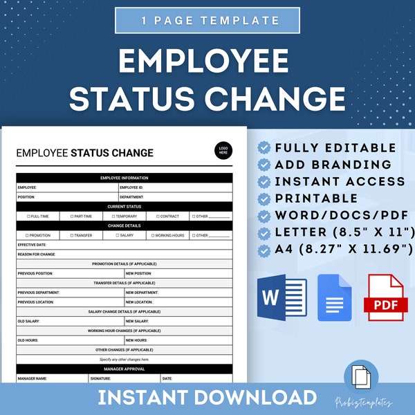 Employee Status Change Template - Etsy