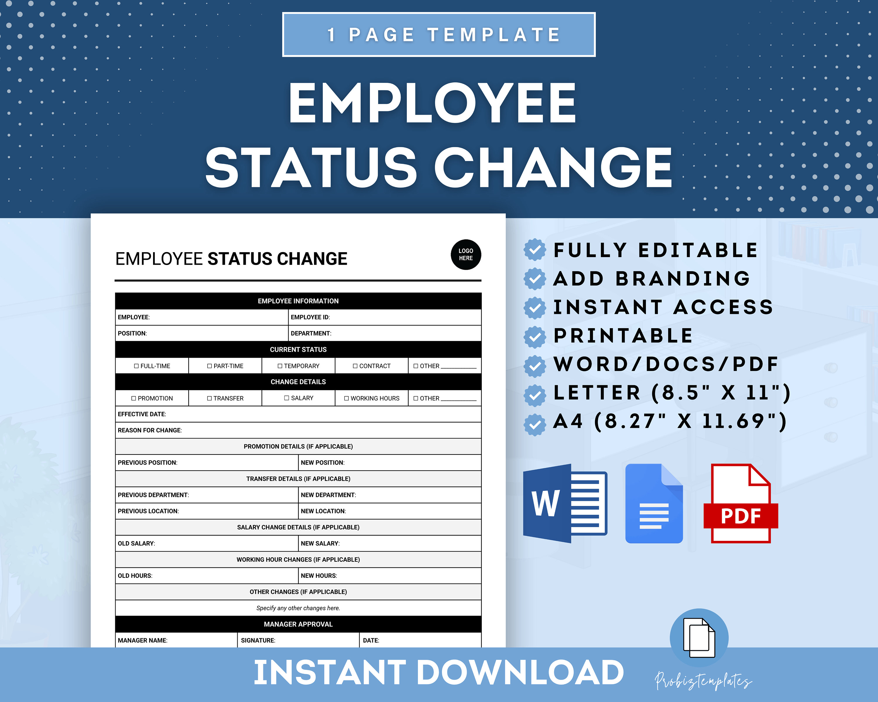 Employee Status Change Form, Payroll Change Tracking, Employment Status ...