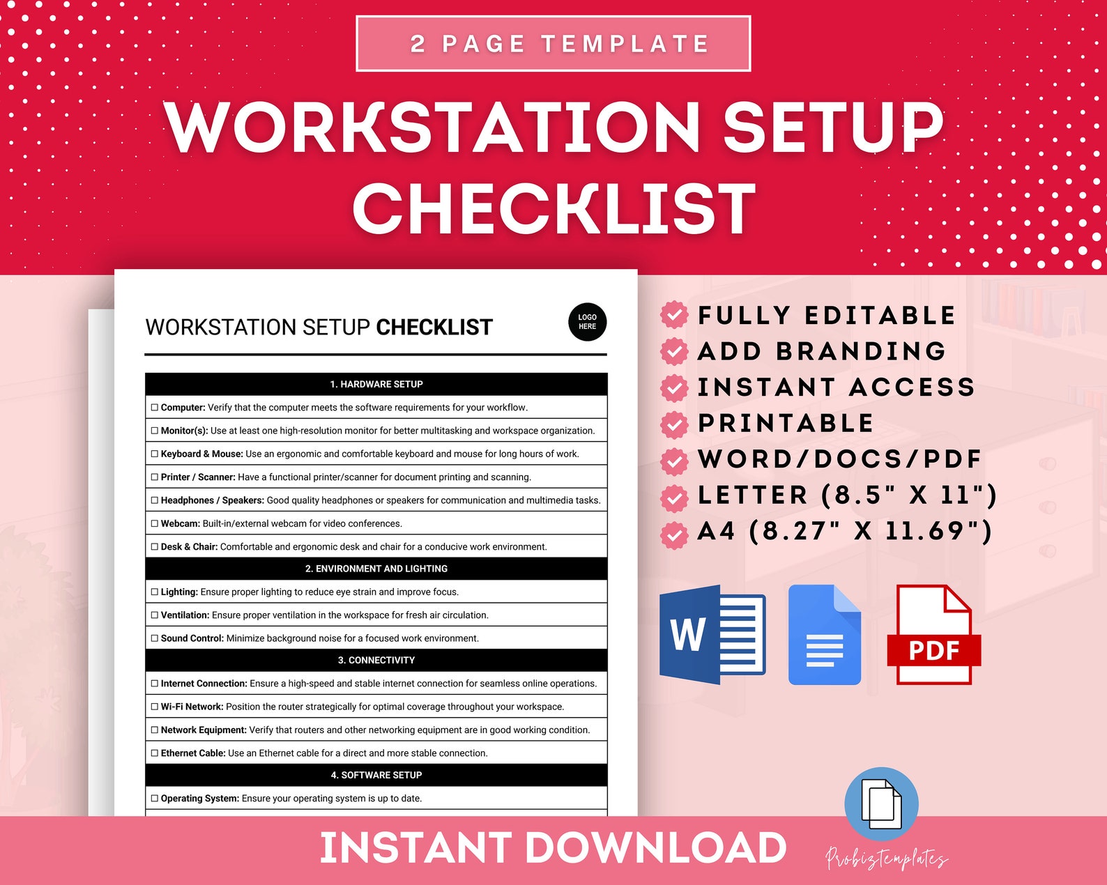 Workstation Setup Checklist, Employee Workplace Desk Setup Checklist, Employee Computer Software ...