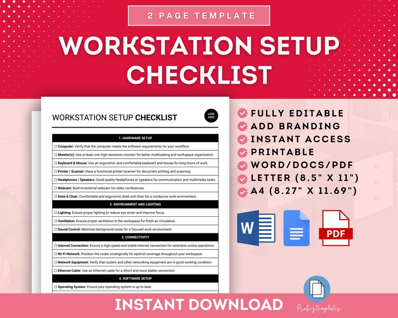 Workstation Setup Checklist, Employee Workplace Desk Setup Checklist ...