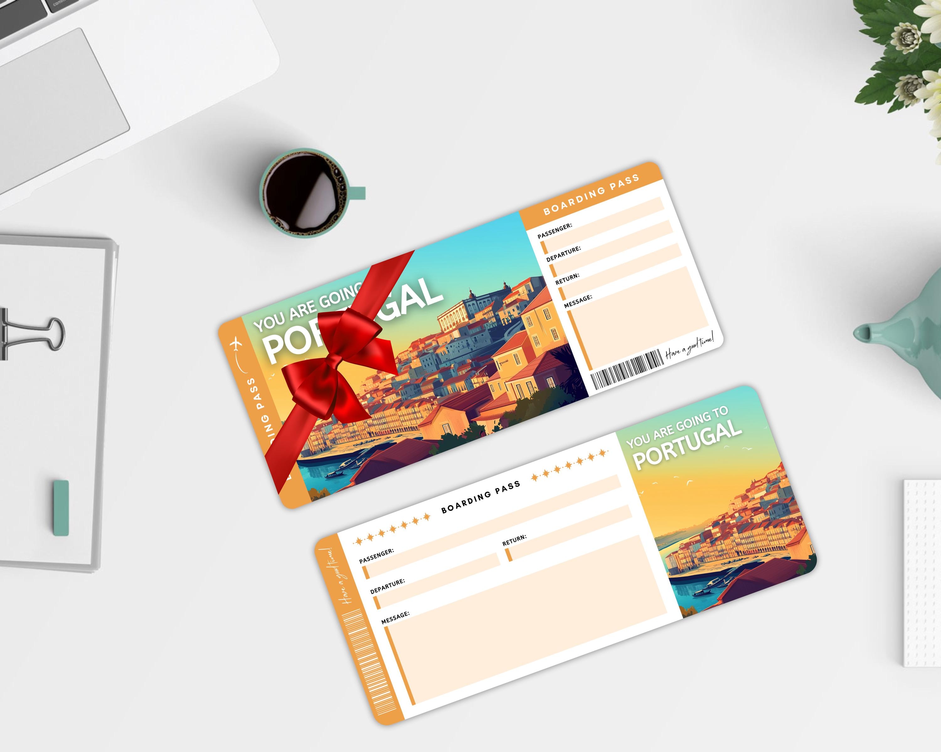 Printable Portugal Surprise Gift Ticket, Editable Lisbon Vacation ...