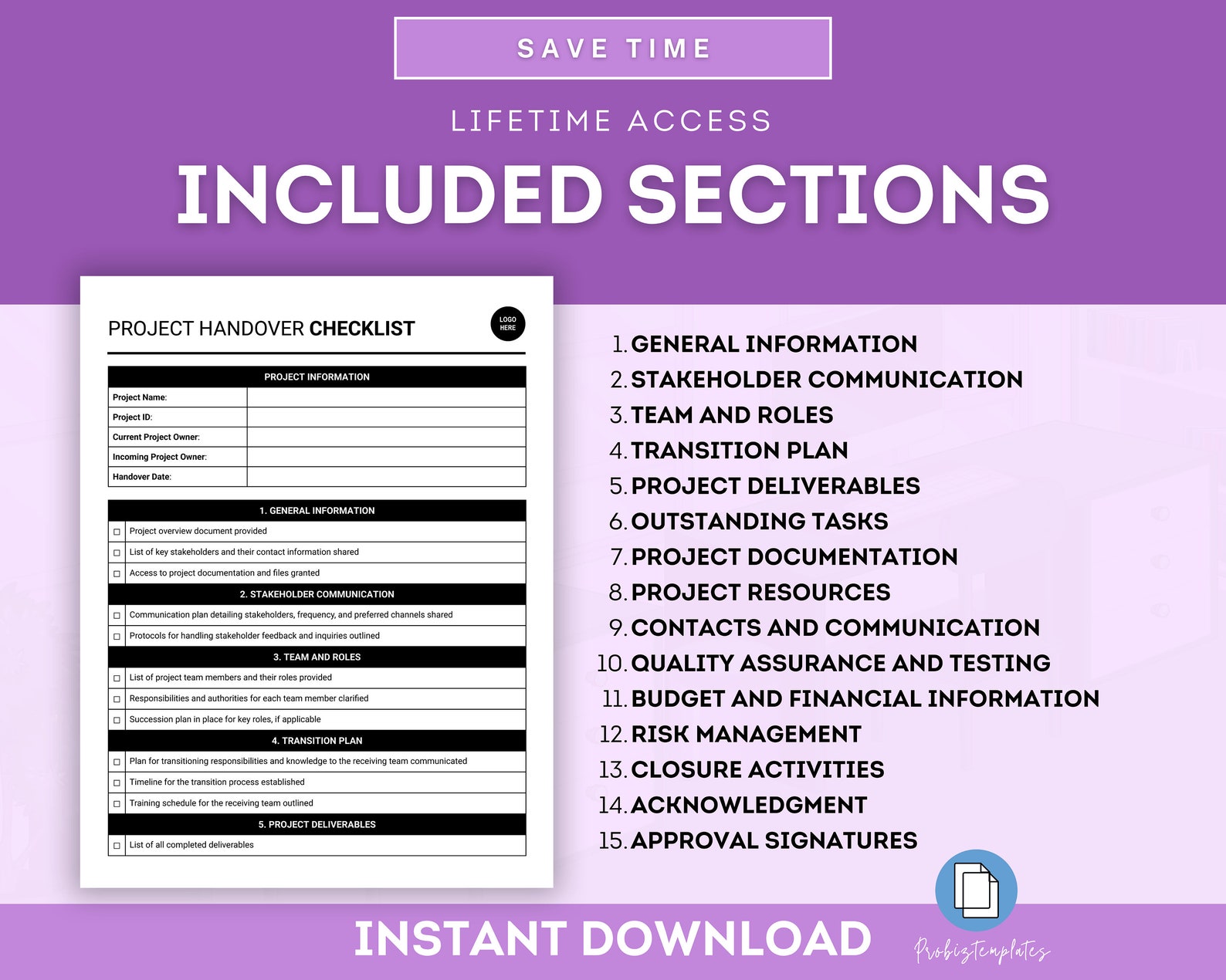 Project Handover Checklist, Project Transfer Checklist, Project ...