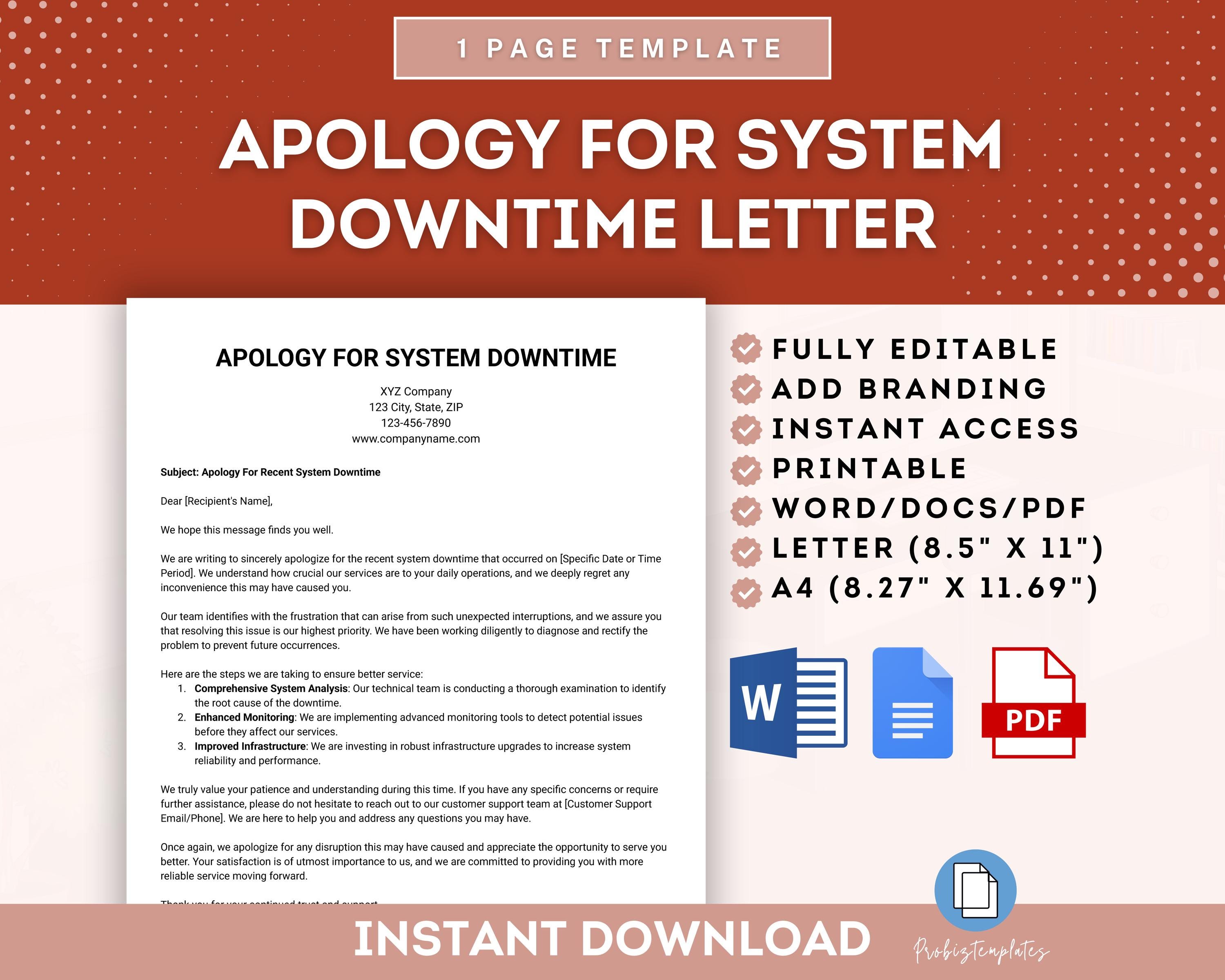 Apology for System Downtime Letter Template, System Outage Apology ...