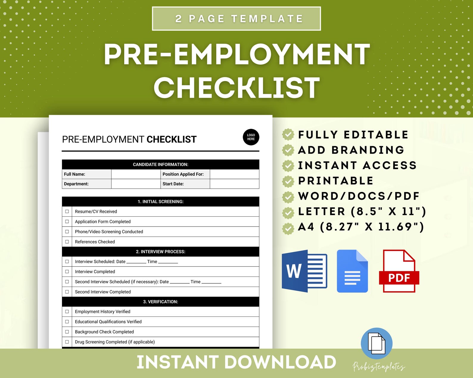 Pre-employment Checklist, New Hire Checklist, Employee Onboarding ...