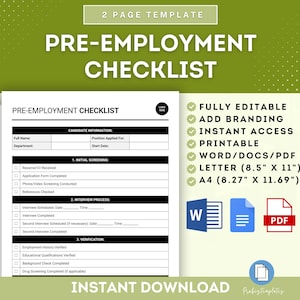 Pre-employment Checklist, New Hire Checklist, Employee Onboarding ...