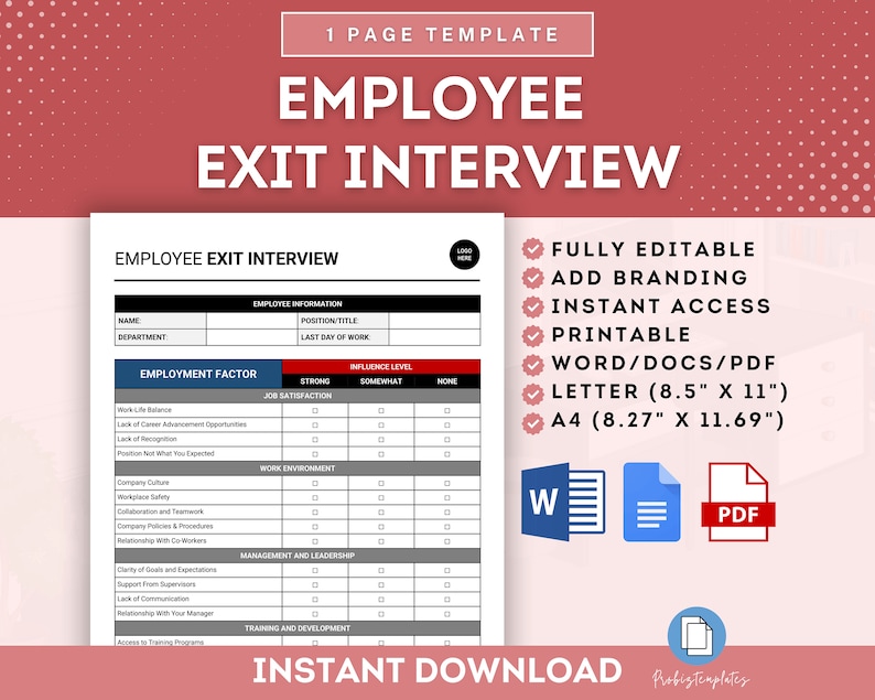 Employee Exit Interview Questionnaire Template, Departing Staff ...