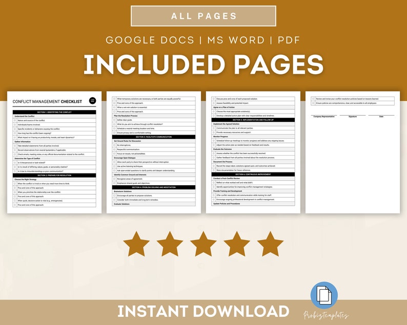 Conflict Management Strategies Checklist Template, Workplace Conflict ...