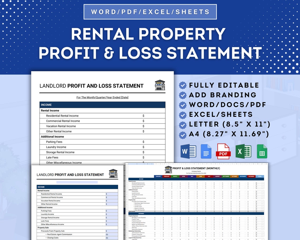 Rental Property Profit & Loss Statement Template, Rental Property ...