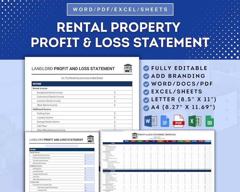 Rental Property Profit & Loss Statement Template, Rental Property ...