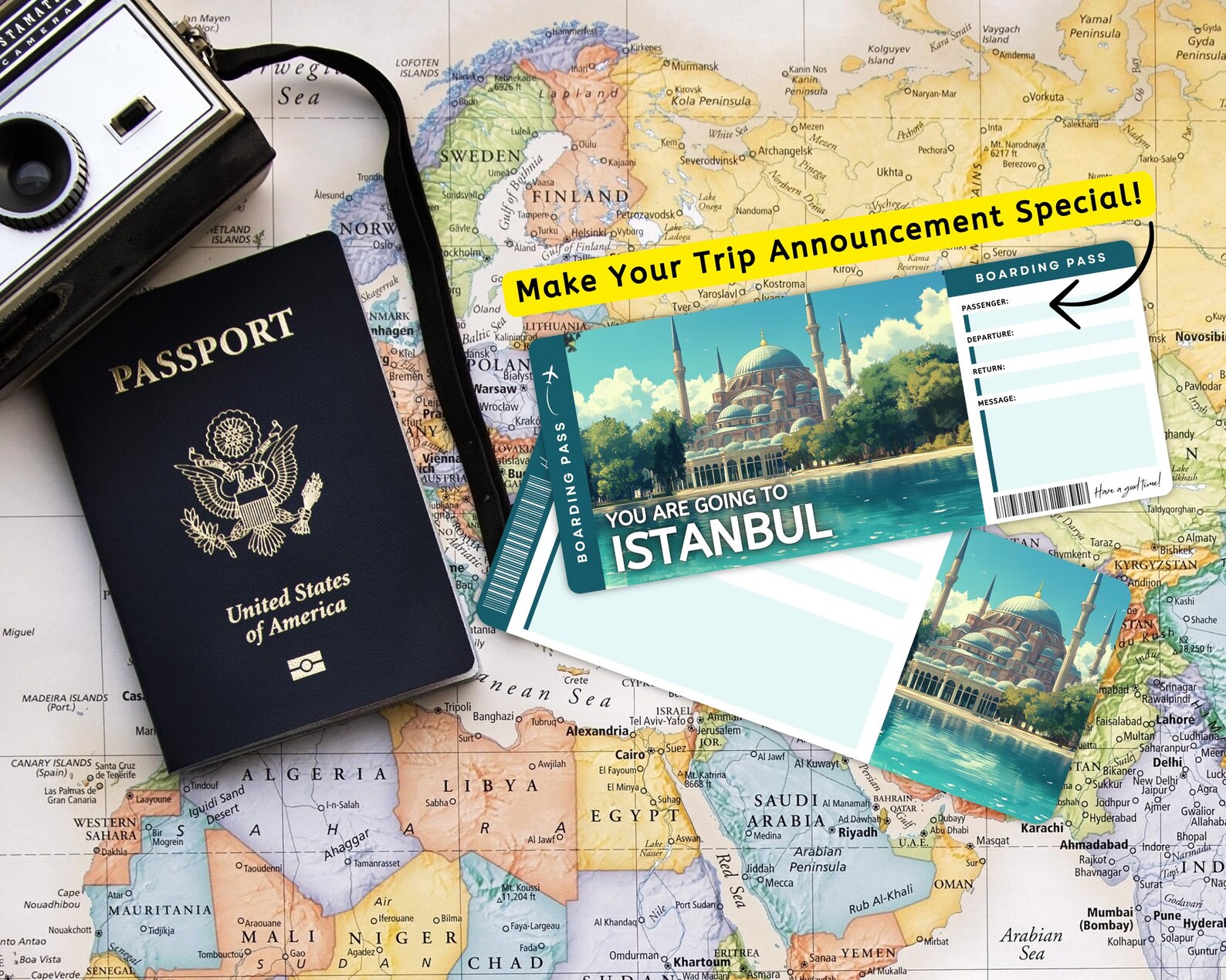 Printable Istanbul Surprise Gift Ticket, Editable Turkey Vacation ...