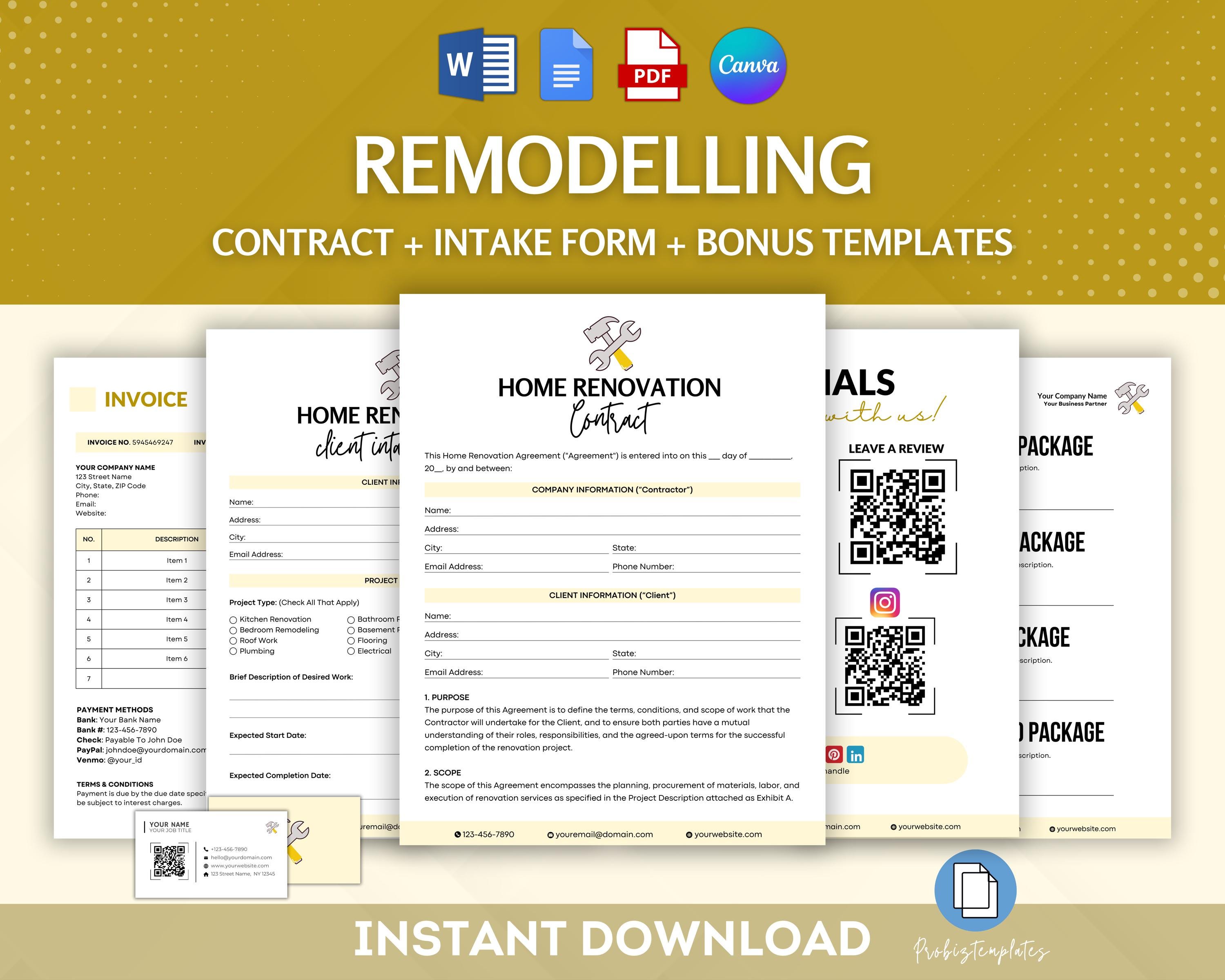 Remodelling Contract Bundle, Home Renovation Agreement Template ...